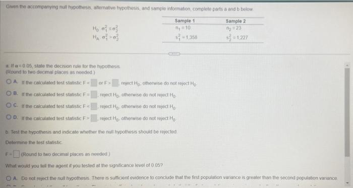 Solved Given the accompanying null hypothesis alternative | Chegg.com