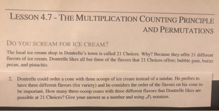 Solved LESSON 4.7-THE MULTIPLICATION COUNTING PRINCIPLE AND | Chegg.com