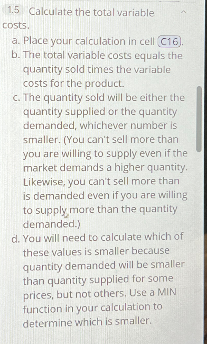 Solved 1.5 ﻿Calculate the total variable costs.a. ﻿Place | Chegg.com