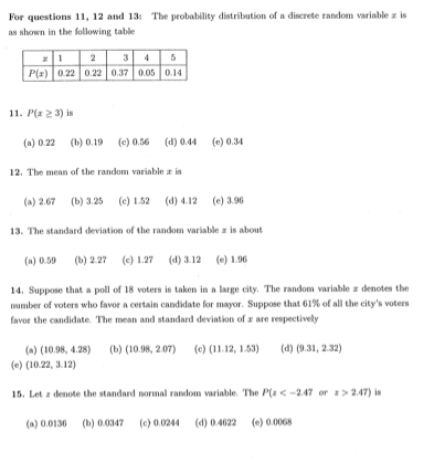 Solved The probability distribution of a discrete random | Chegg.com