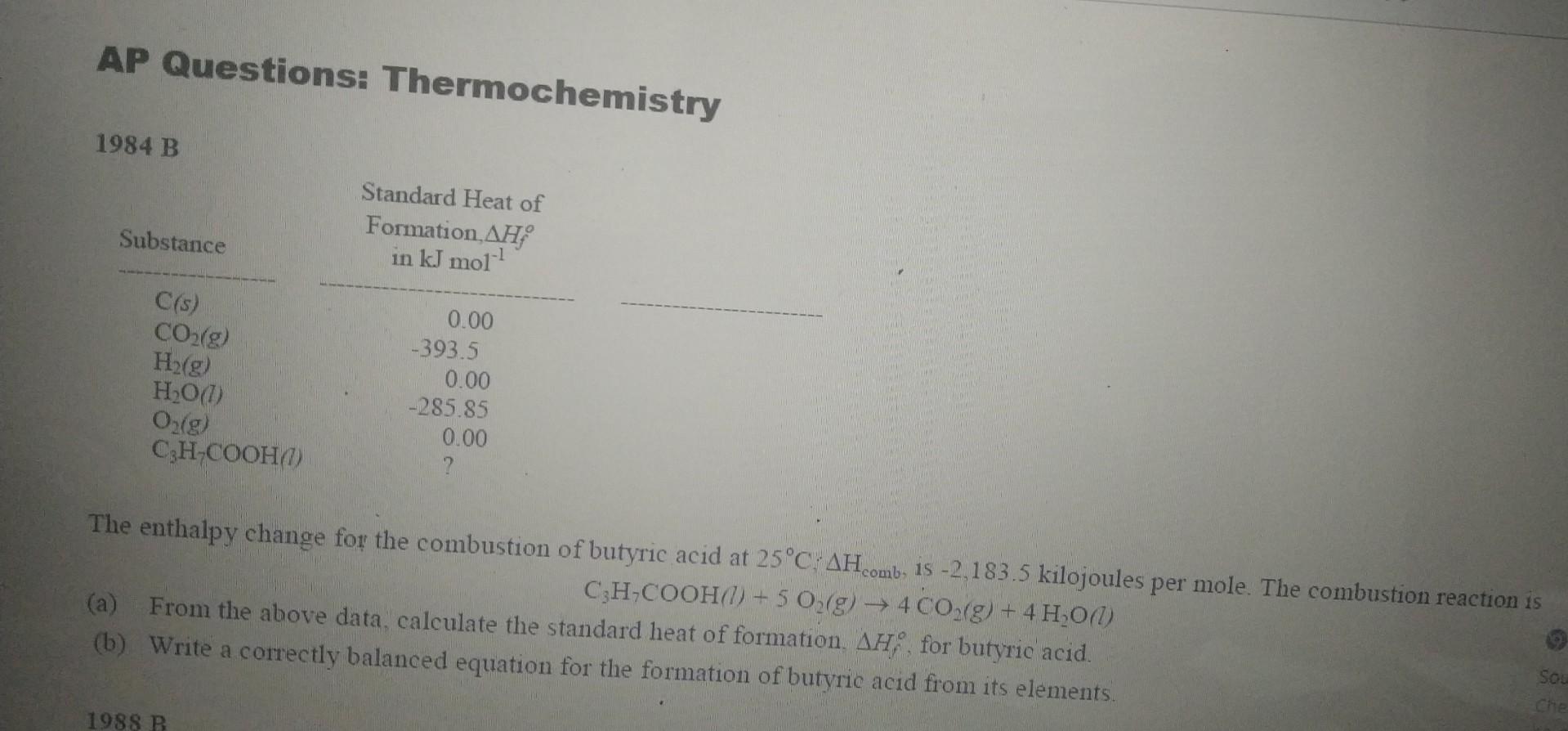 Solved AP Questions: Thermochemistry 1984 B The enthalpy | Chegg.com