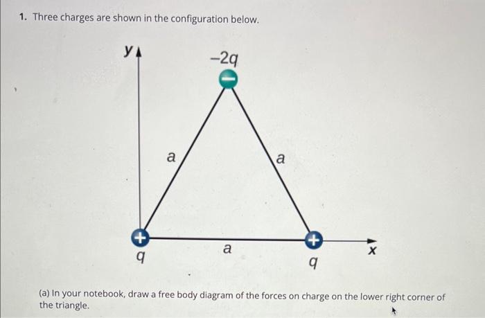 Solved 1. Three charges are shown in the configuration | Chegg.com