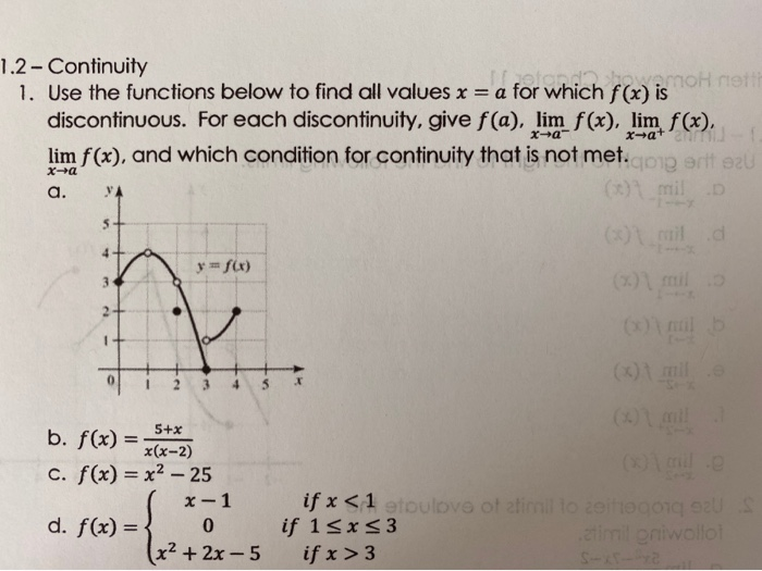 Solved 1.2 - Continuity 1. Use the functions below to find | Chegg.com