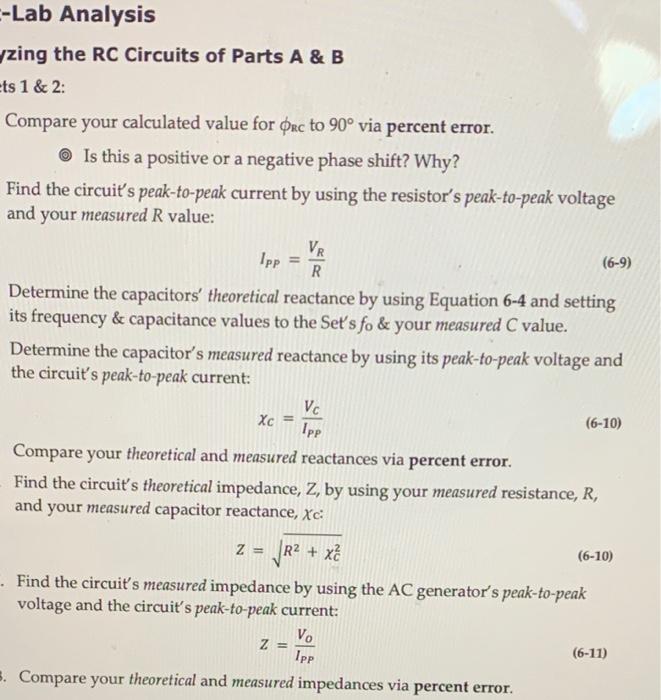 Solved --Lab Analysis zing the RC Circuits of Parts A & B | Chegg.com