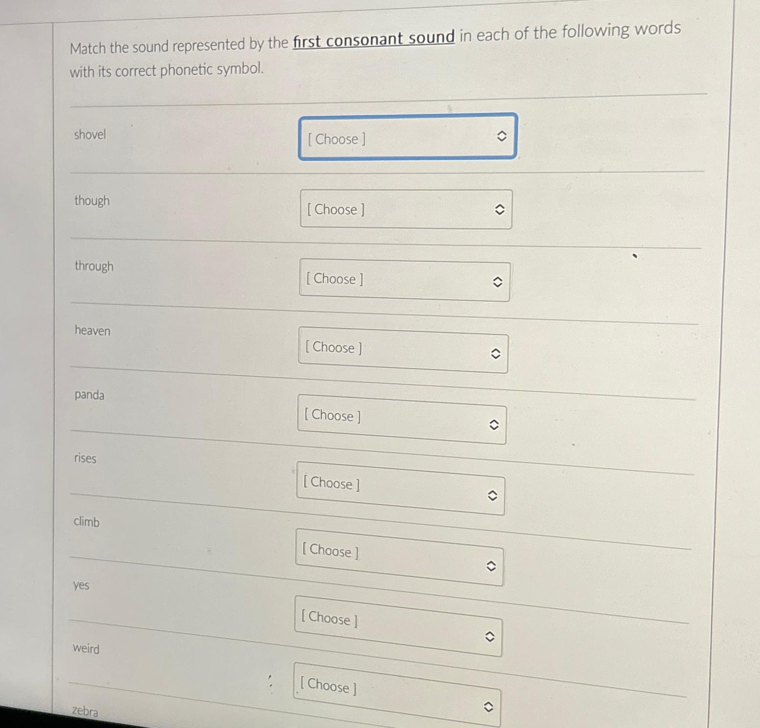 Solved Match the sound represented by the first consonant | Chegg.com