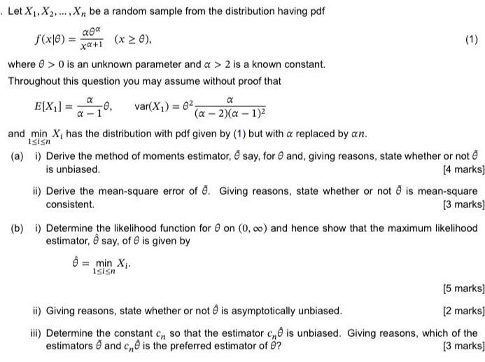 . Let X1, X2, ...,X, be a random sample from the | Chegg.com
