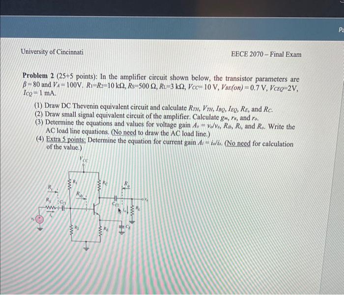 Solved Problem 2(25+5 points): In the amplifier circuit | Chegg.com