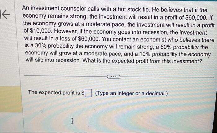 Solved An investment counselor calls with a hot stock tip. | Chegg.com