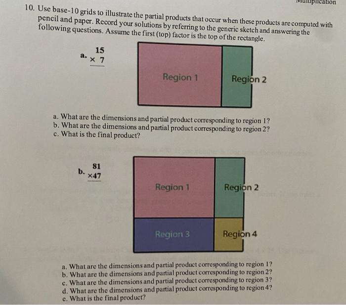 Solved 0. Use base-10 grids to illustrate the partial | Chegg.com