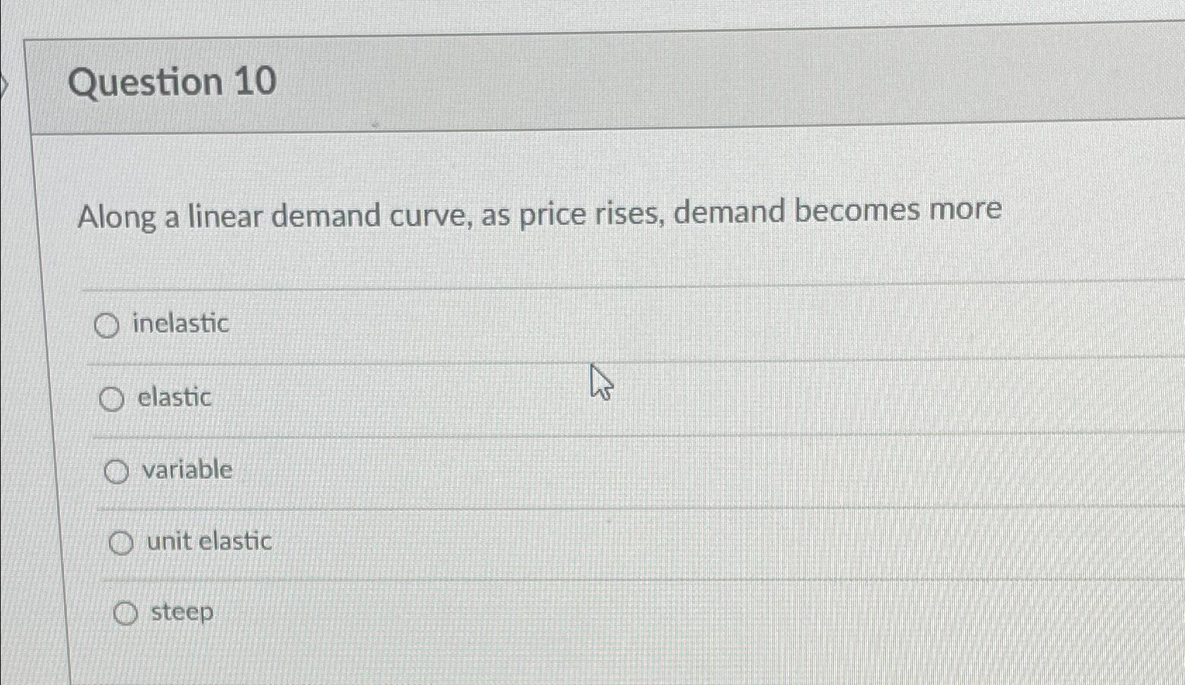 Solved Question 10Along a linear demand curve, as price | Chegg.com