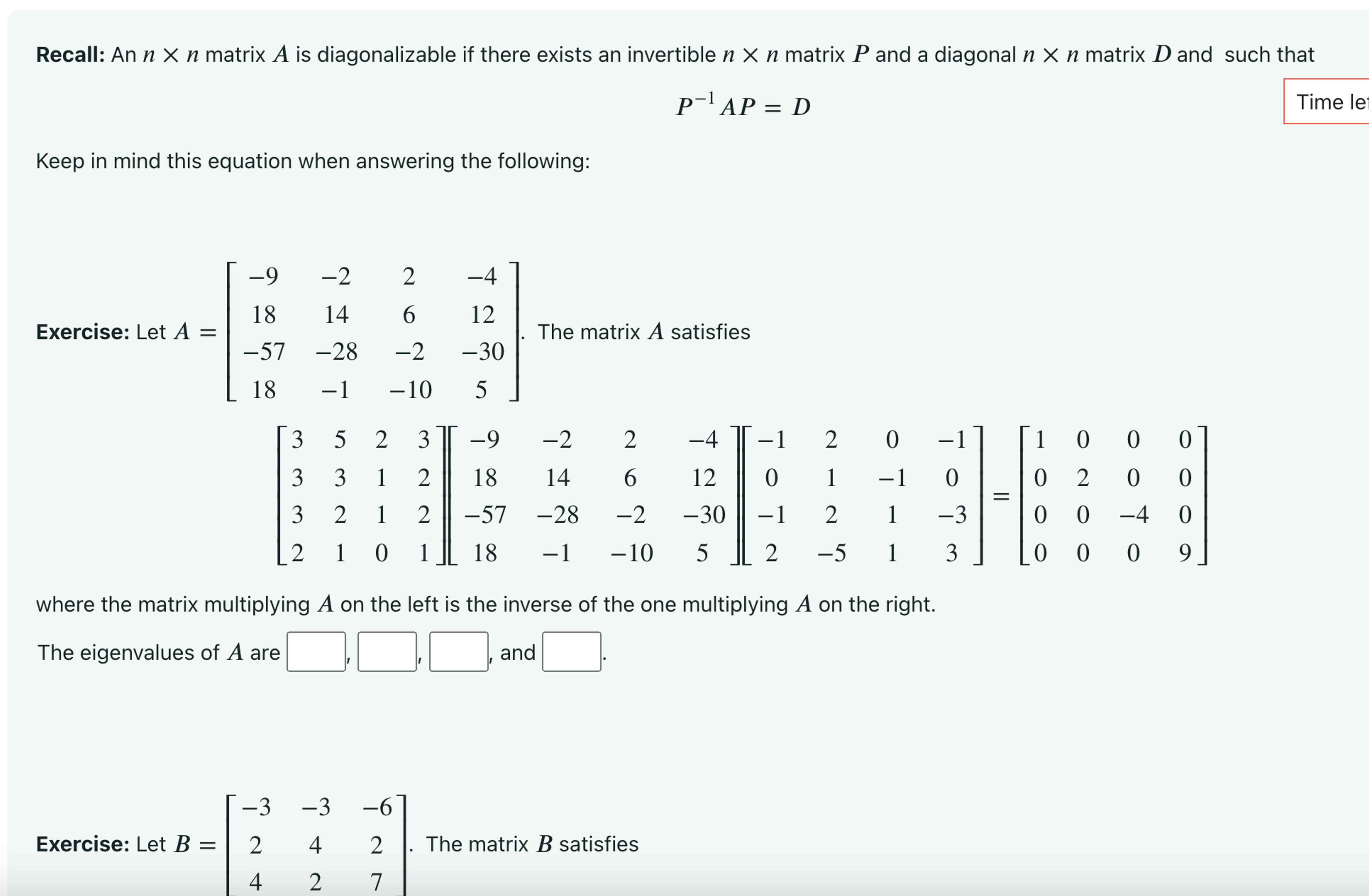Solved Recall: An n×n ﻿matrix A ﻿is diagonalizable if there | Chegg.com