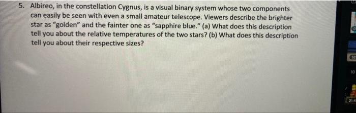 Solved 5. Albireo, in the constellation Cygnus, is a visual | Chegg.com