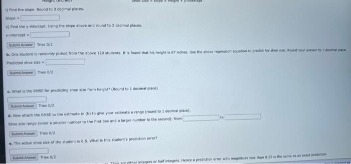 Solved The scatter plot below depists the height and shoe | Chegg.com