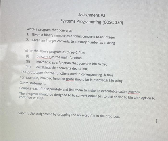 Solved Assignment #3 Systems Programming (COSC 330) Write a | Chegg.com