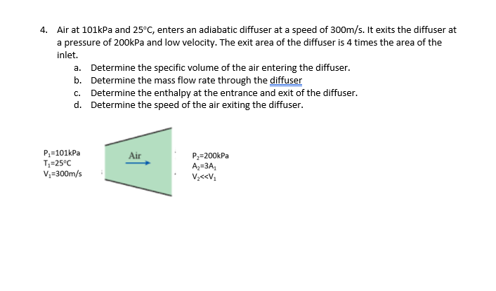 Solved Air at 101kPa and 25°C, ﻿enters an adiabatic diffuser | Chegg.com