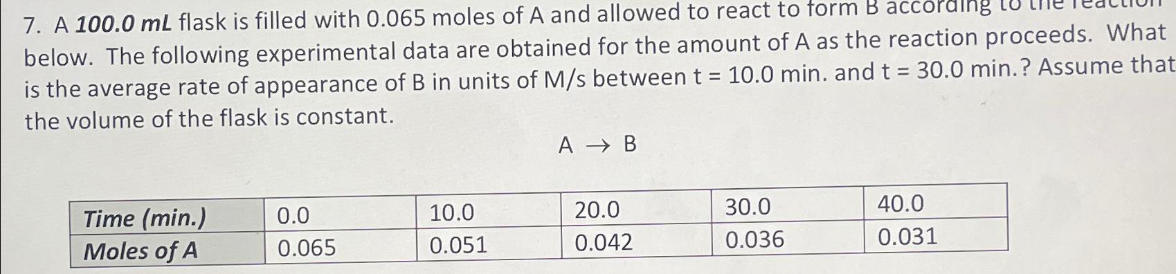Solved A 100.0mL flask is filled with 0.065 moles of A and | Chegg.com