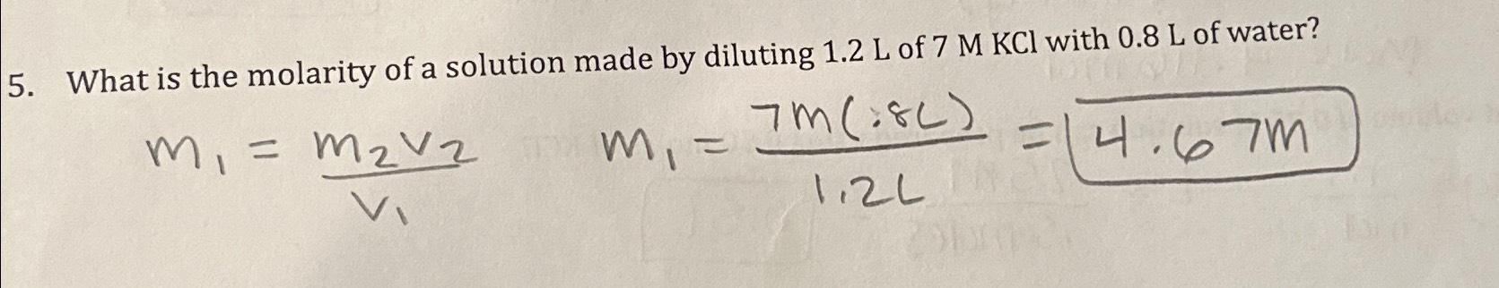 Solved What is the molarity of a solution made by diluting | Chegg.com