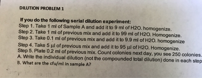 Solved DILUTION PROBLEM 1 If you do the following serial | Chegg.com