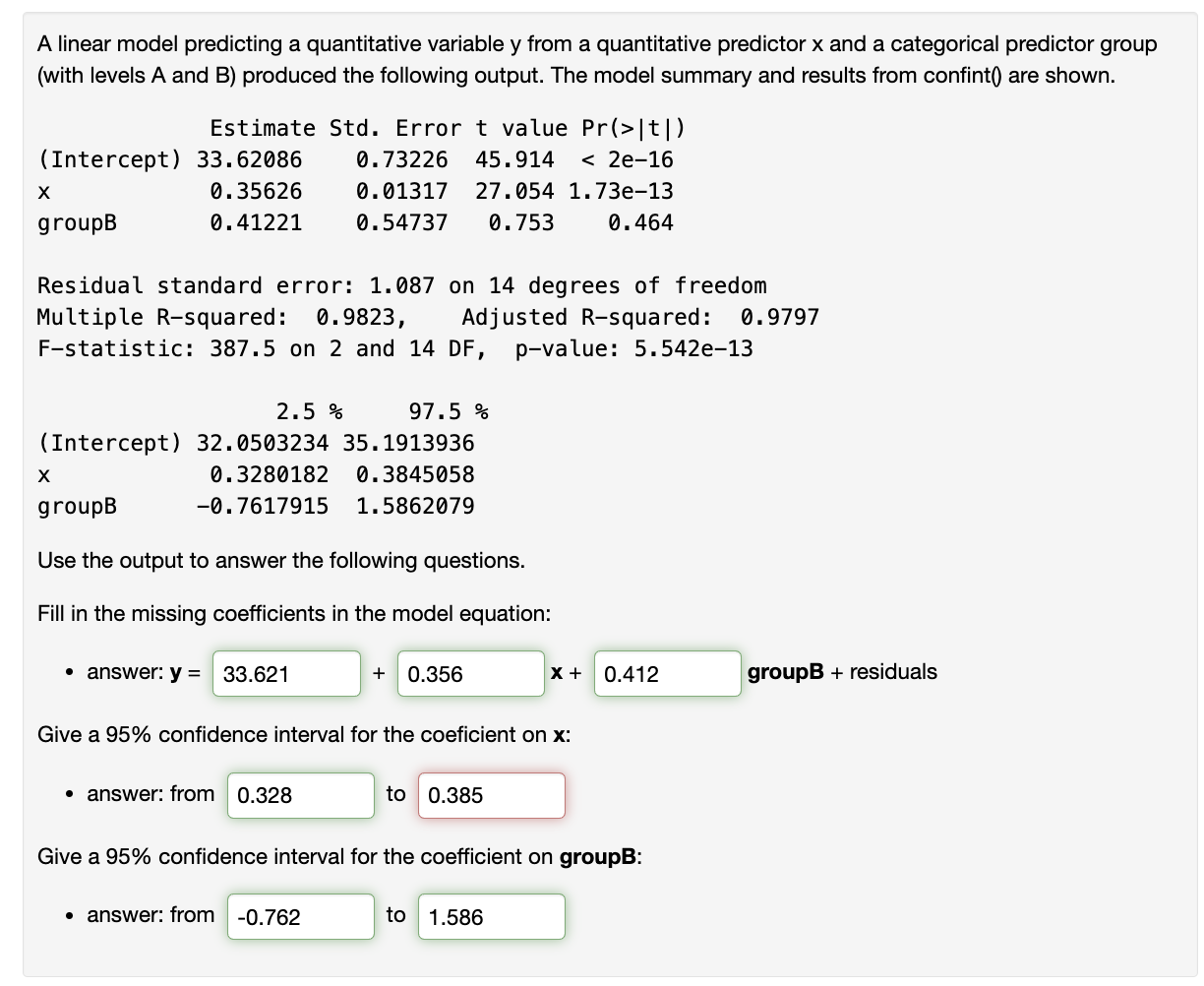 Solved A linear model predicting a quantitative variable y | Chegg.com