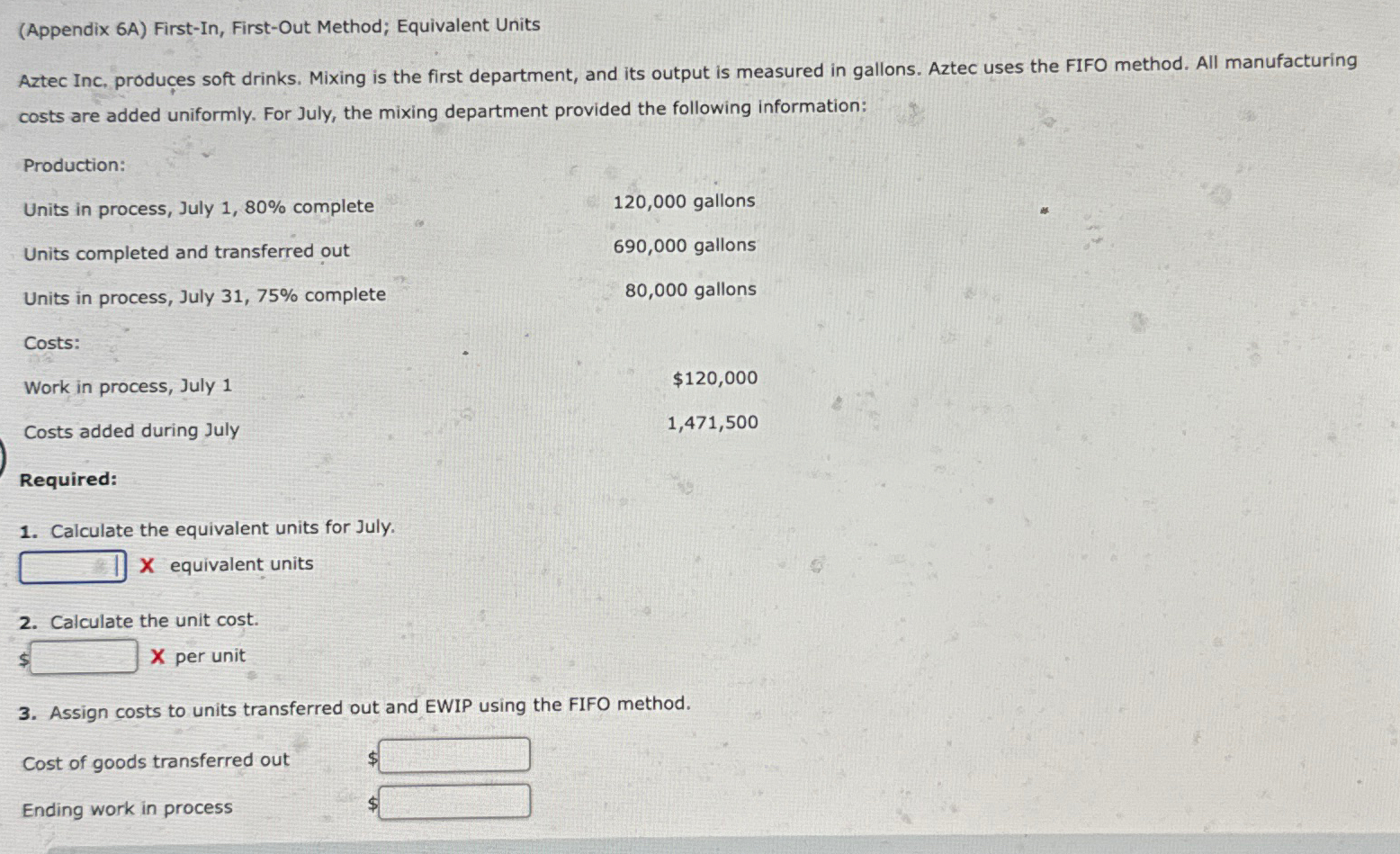 Solved (Appendix 6A) ﻿First-In, ﻿First-Out Method; | Chegg.com