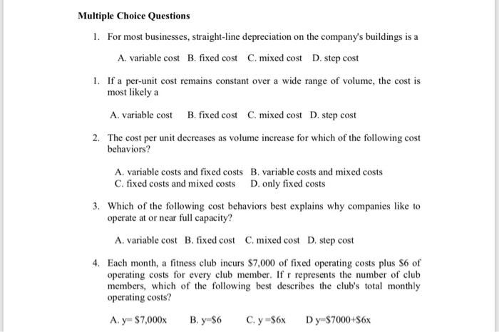 Solved Multiple Choice Questions 1. For most businesses, | Chegg.com
