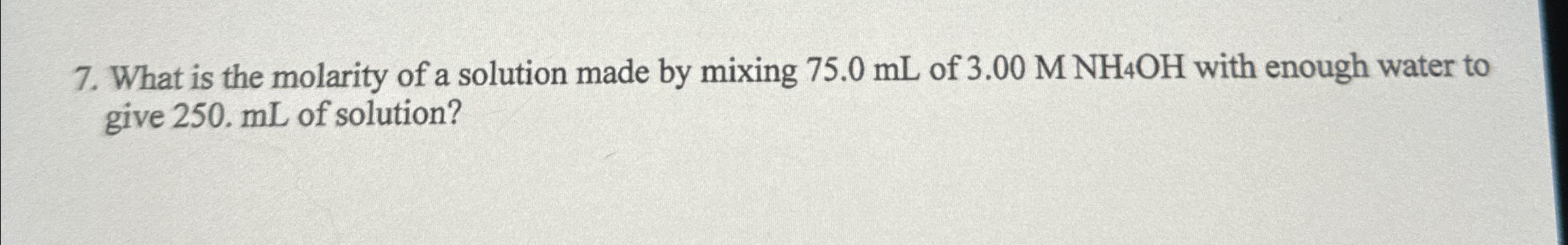 Solved What is the molarity of a solution made by mixing | Chegg.com