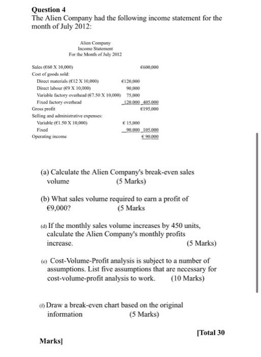 Solved Question 4 The Alien Company had the following income | Chegg.com