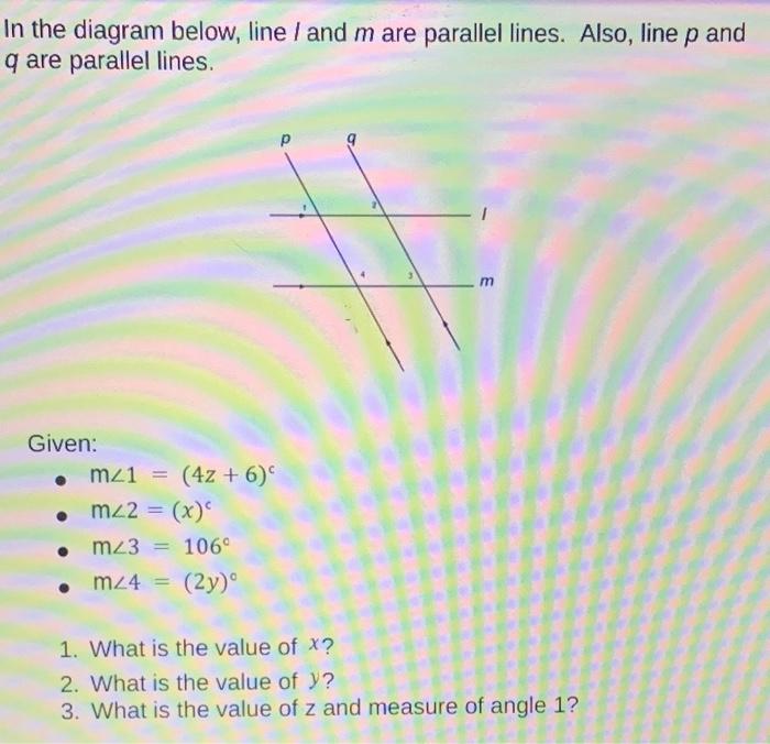 Solved In the diagram below, line / and m are parallel | Chegg.com
