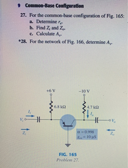 Solved 9 Common-Base Configuration 27. For the common-base | Chegg.com