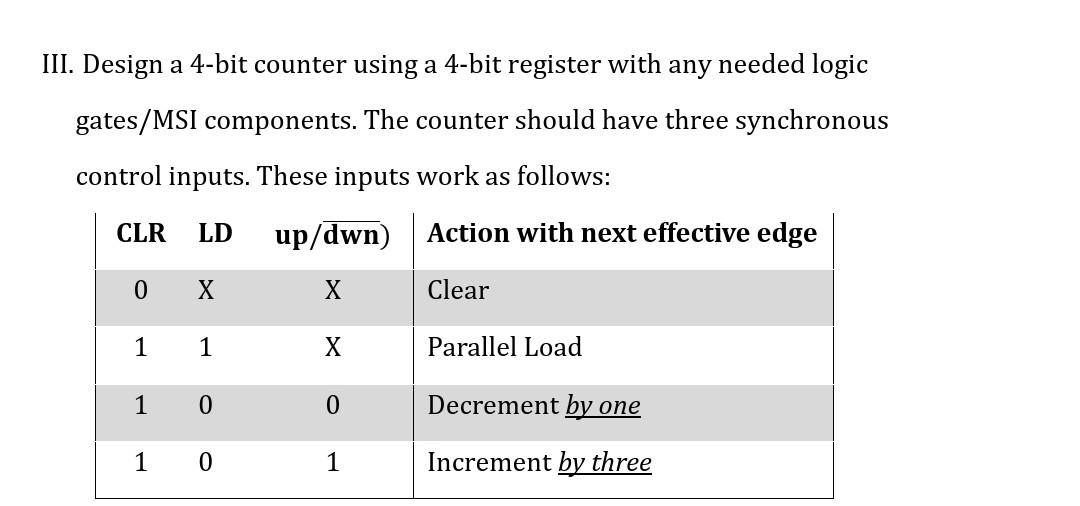Solved III. Design a 4-bit counter using a 4-bit register | Chegg.com