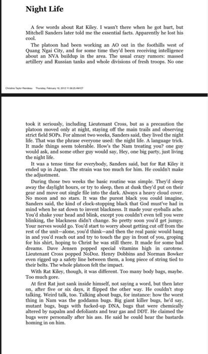 A few words about Rat Kiley. I wasn't there when he | Chegg.com