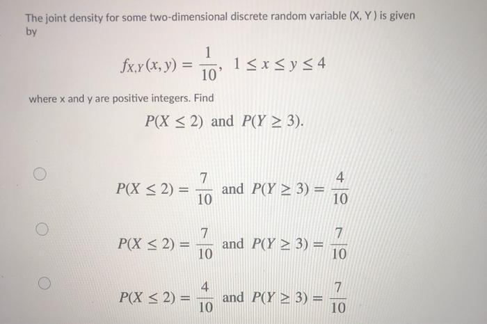 Solved The joint density for some two-dimensional discrete | Chegg.com