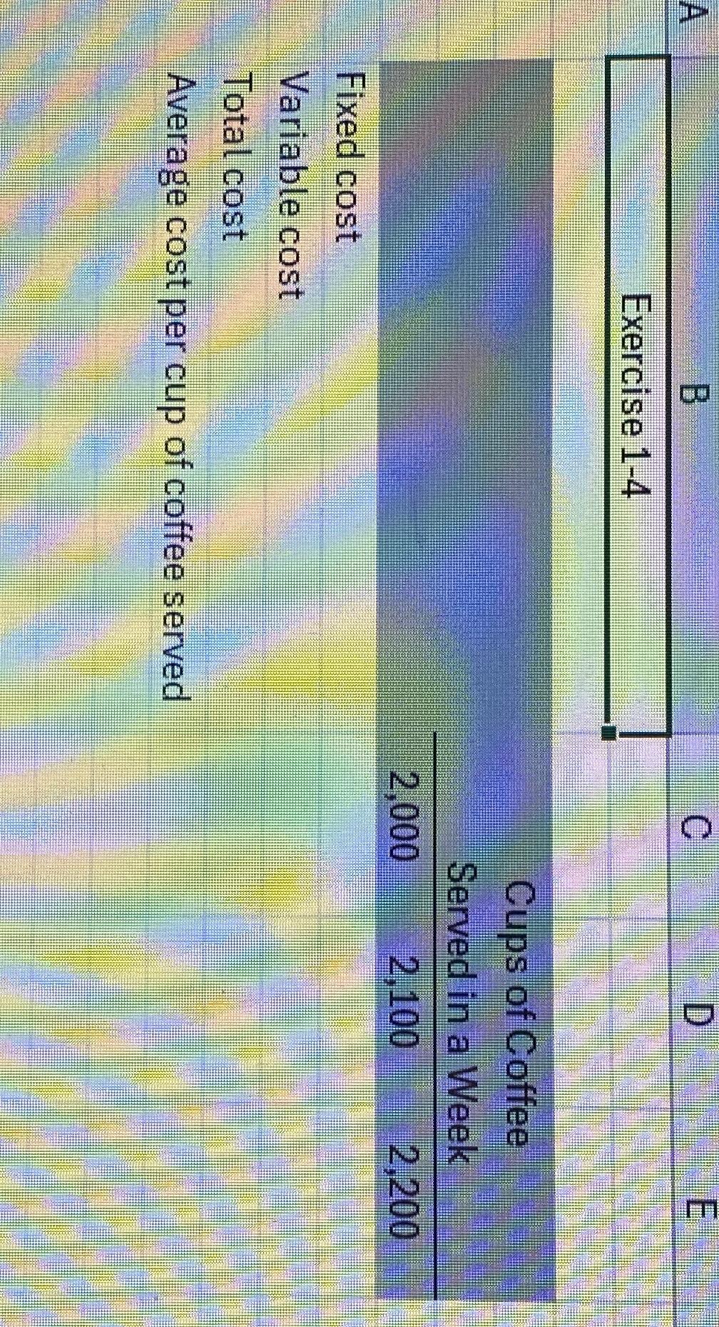 Solved \table[[A,C,D,E],[Exercise 1-4,,,]]Cups of Coffee | Chegg.com