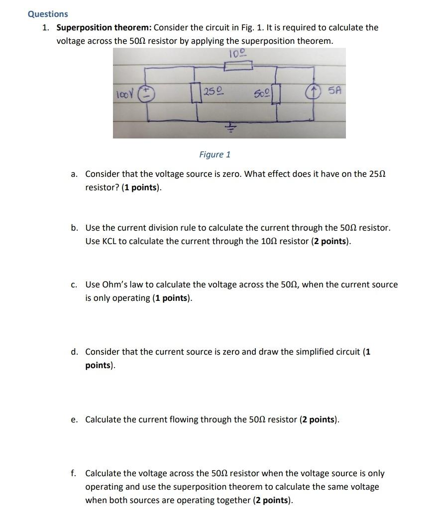 Solved Questions 1. Superposition theorem: Consider the | Chegg.com