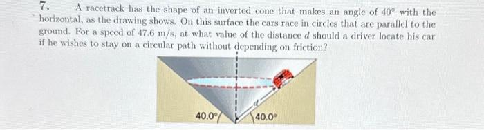 Solved 7. A racetrack has the shape of an inverted cone that | Chegg.com