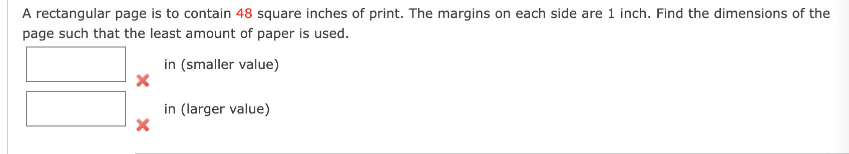 Solved A rectangular page is to contain 48 ﻿square inches of | Chegg.com