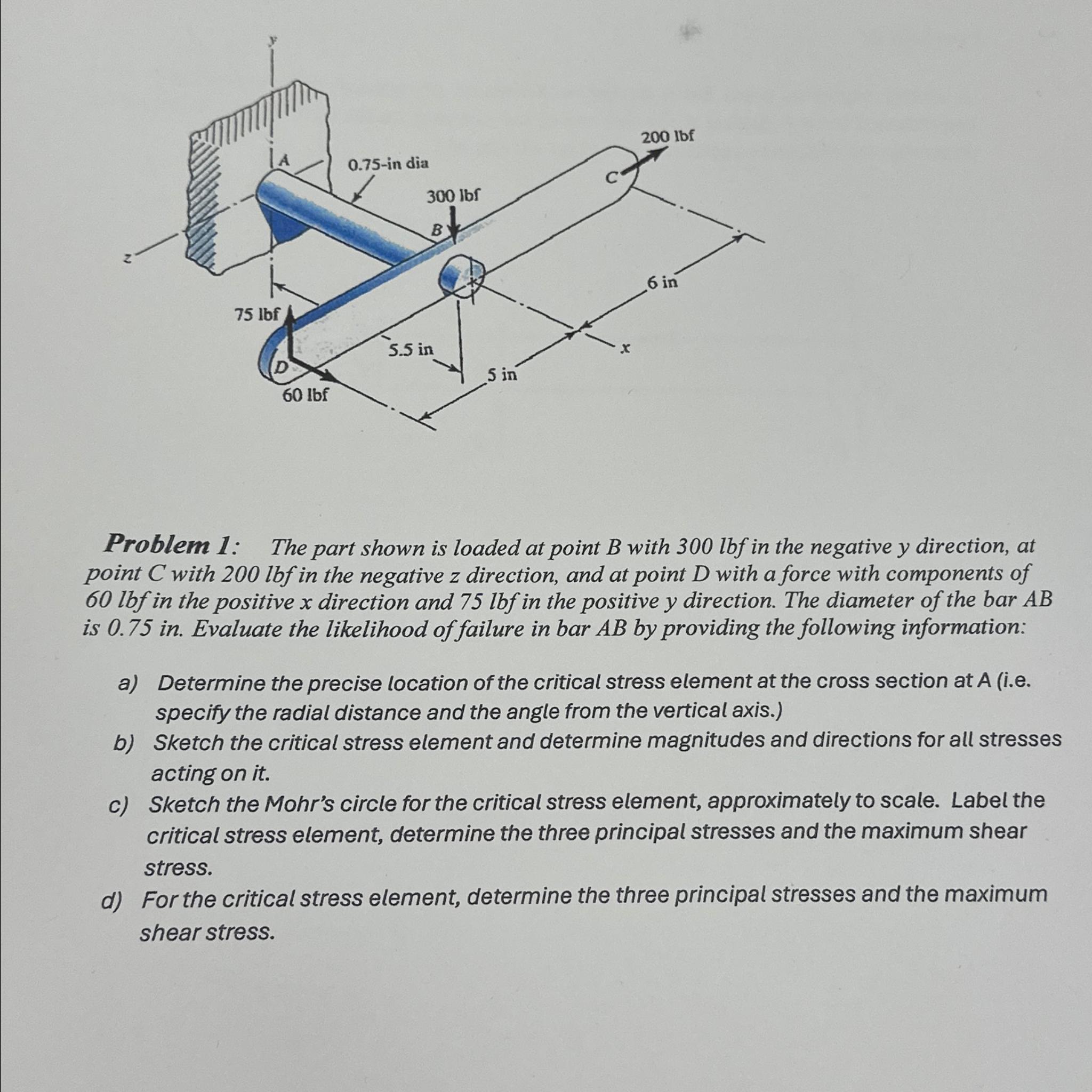 Solved Problem 1: The part shown is loaded at point B with | Chegg.com