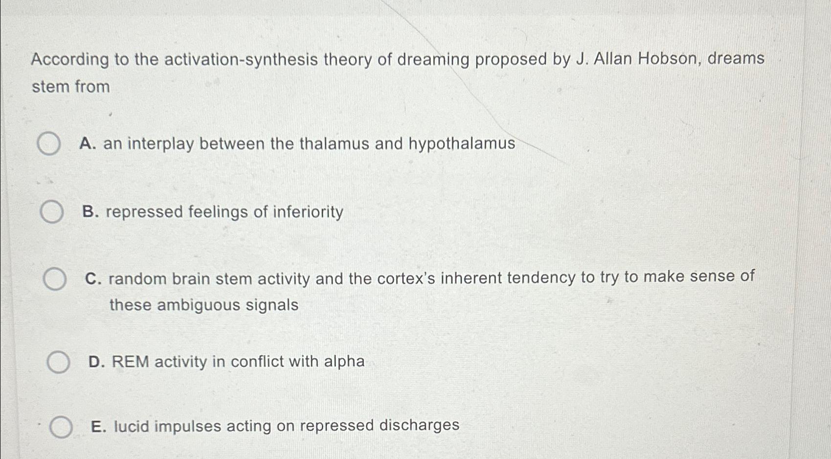 Solved According to the activation-synthesis theory of | Chegg.com
