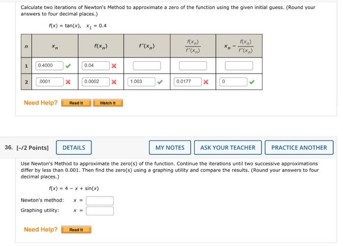 Solved Calculate Two Iterations Of Newtons Method To