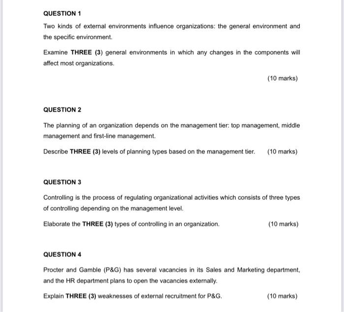 Solved QUESTION 1 Two kinds of external environments | Chegg.com