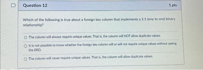 Solved which of the following is true about a foreign key | Chegg.com