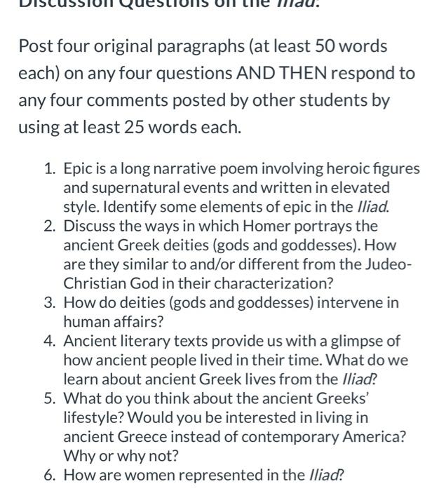Post four original paragraphs (at least 50 words | Chegg.com