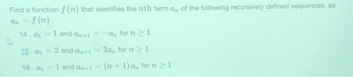Solved Find a function f(n) that identifies the nth term , | Chegg.com