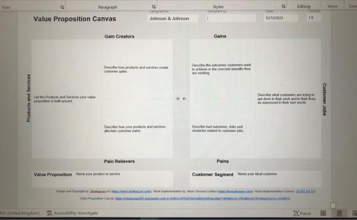 Solved Value Proposition Canvas Johinson \& Johnson Gain | Chegg.com