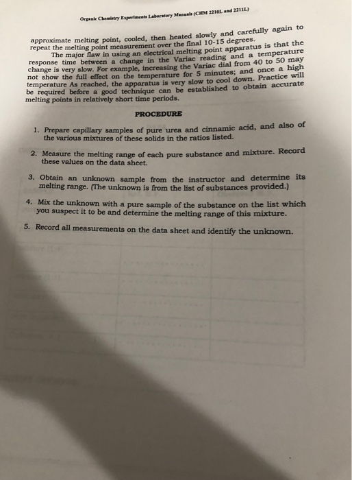 Solved i need to know the procedure of the experiment, | Chegg.com