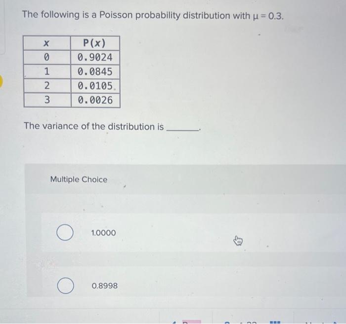 Solved The following is a Poisson probability distribution | Chegg.com