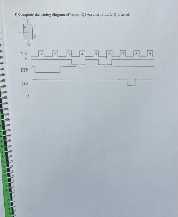 Solved 3) Complete the timing diagram of output Q (Assume | Chegg.com