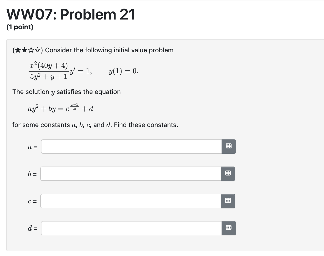 Solved (1 ﻿point)(******↶ϖ) ﻿Consider the following initial | Chegg.com