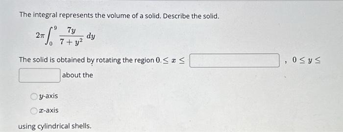 Solved The integral represents the volume of a solid. | Chegg.com