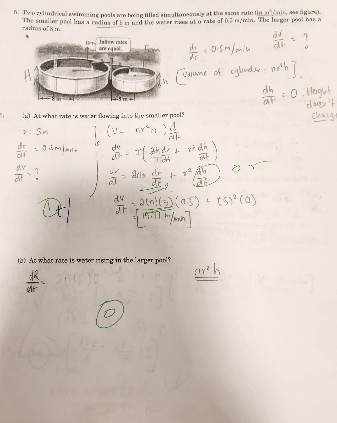 Solved 5. Two cylindrical swimming pools are being filled | Chegg.com